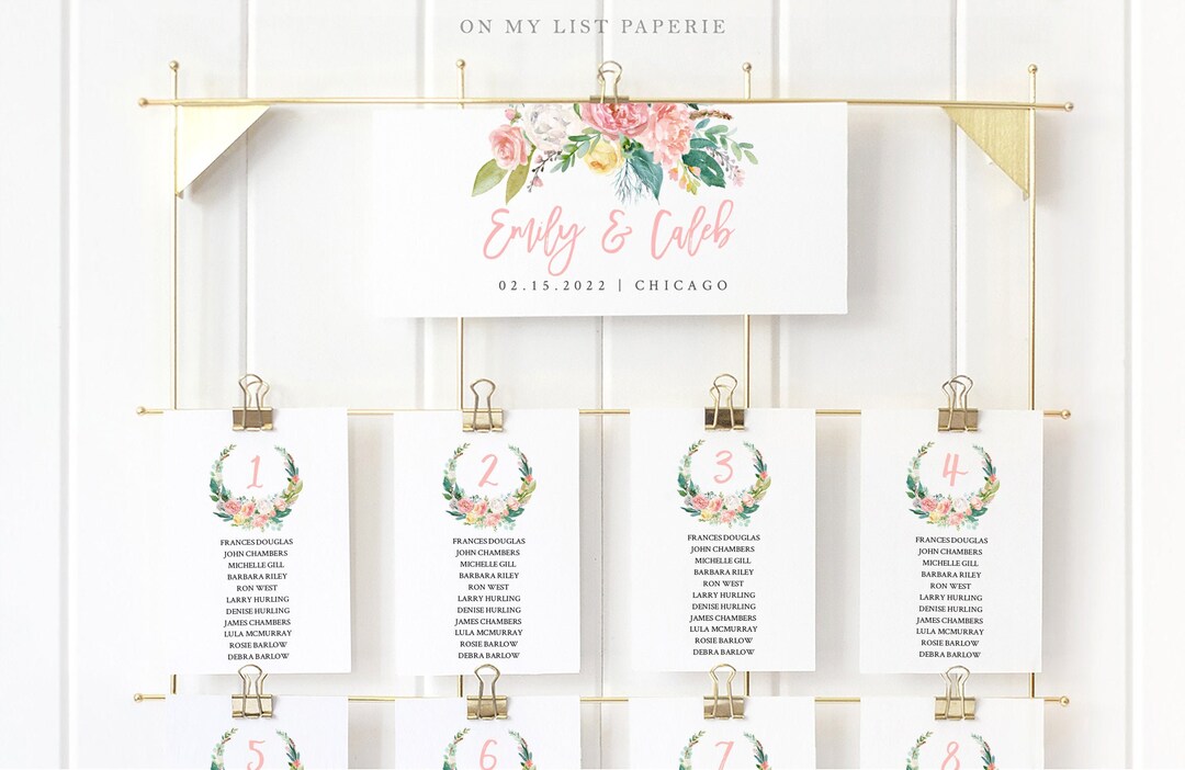 Floral Seating Cards Template 2 Sizes (4x6" and 5x7"), Seating Chart ...