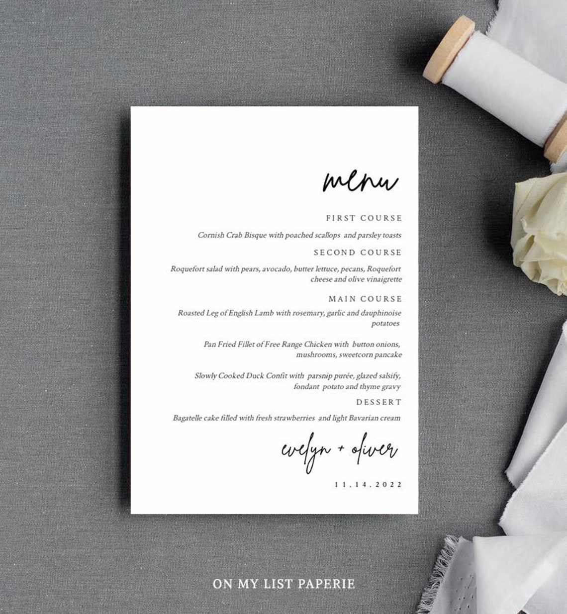 Wedding Menu Template Black and White Menu Printable DIY - Etsy