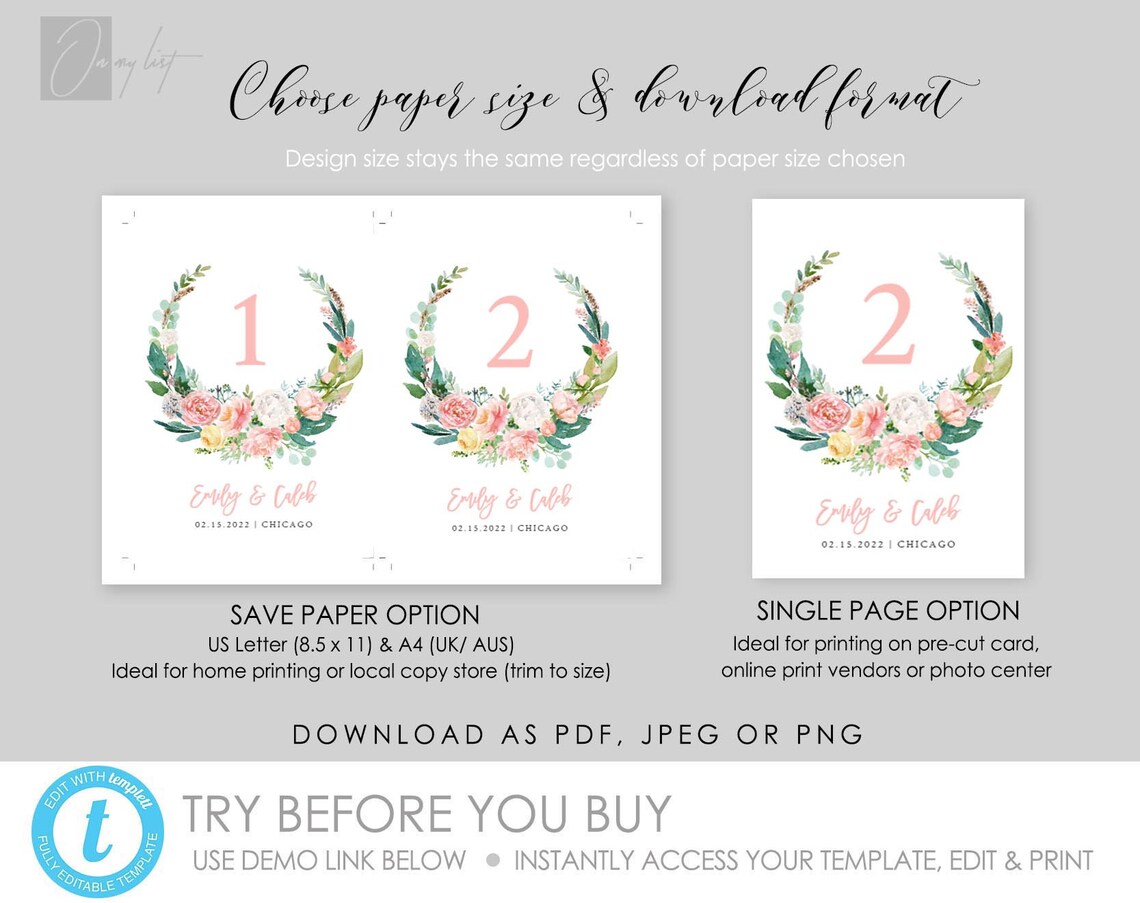 Floral Blush Table Number Template Floral Rose Printable - Etsy