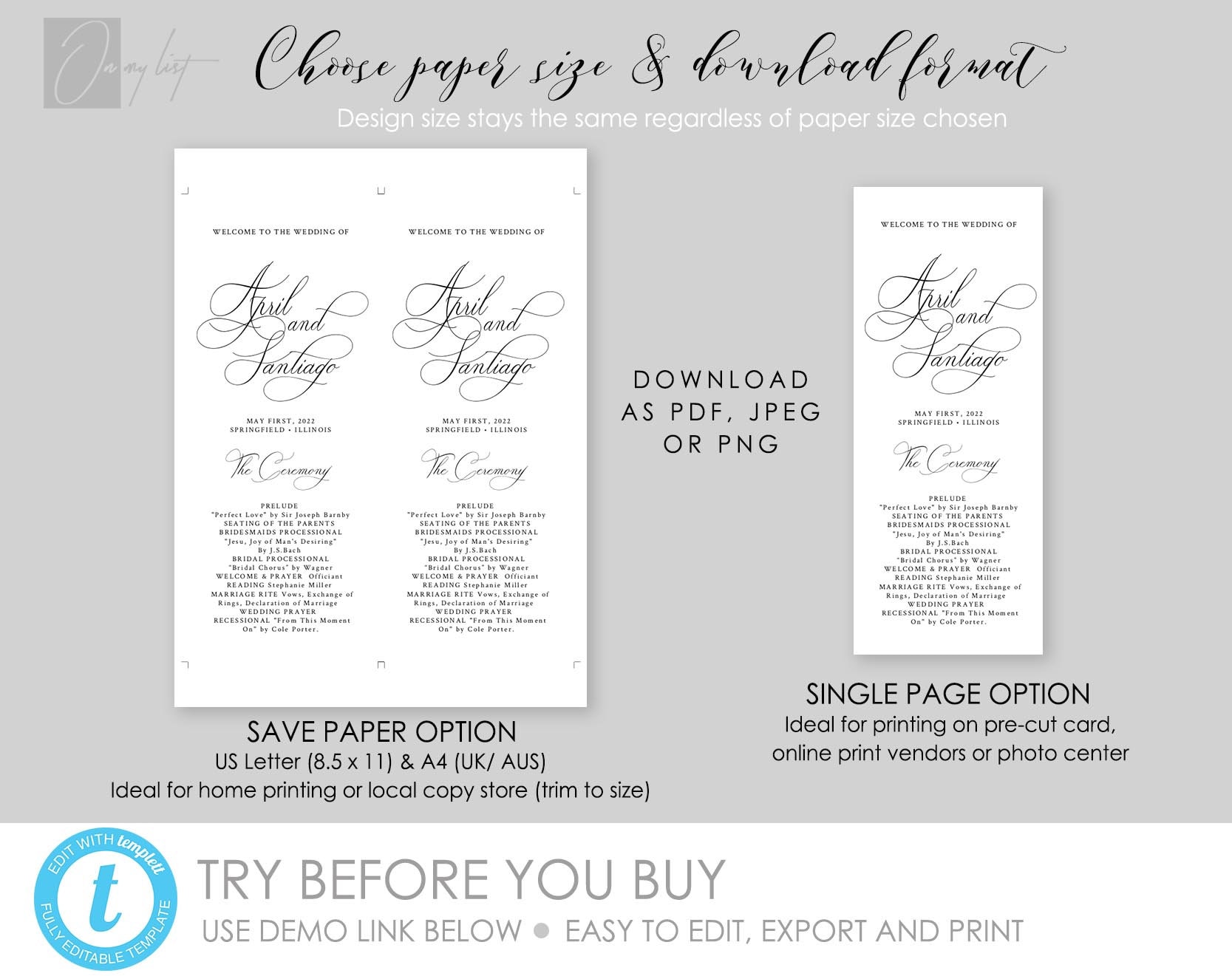 Wedding Program Template Modern Wedding Program Template - Etsy
