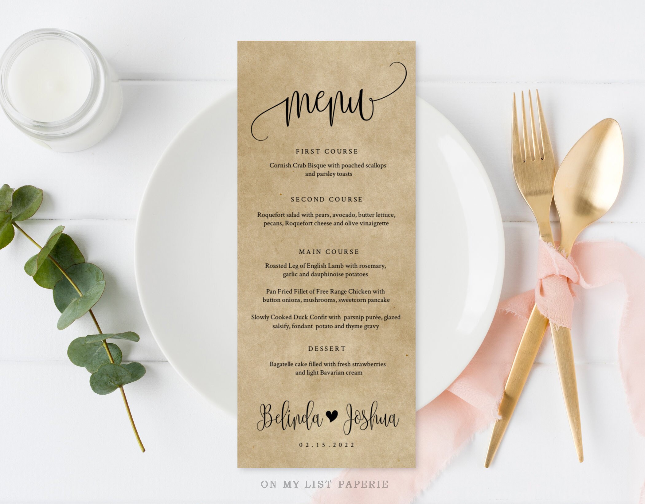 Kraft Wedding Menu Template Kraft Rustic Menu Printable DIY - Etsy