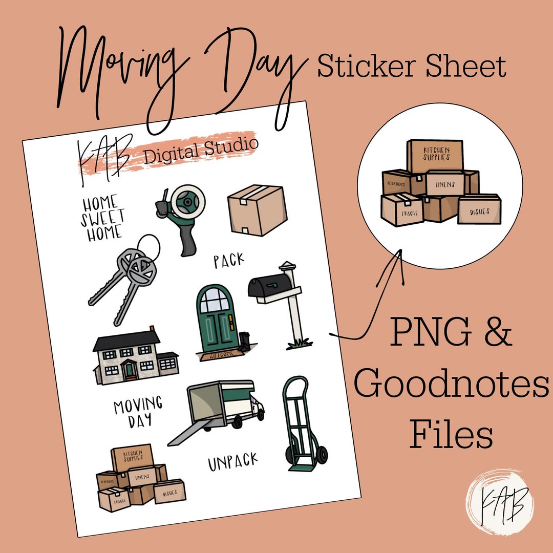 Moving Day Hand Drawn Digital Bullet Journal Stickers, New House ...