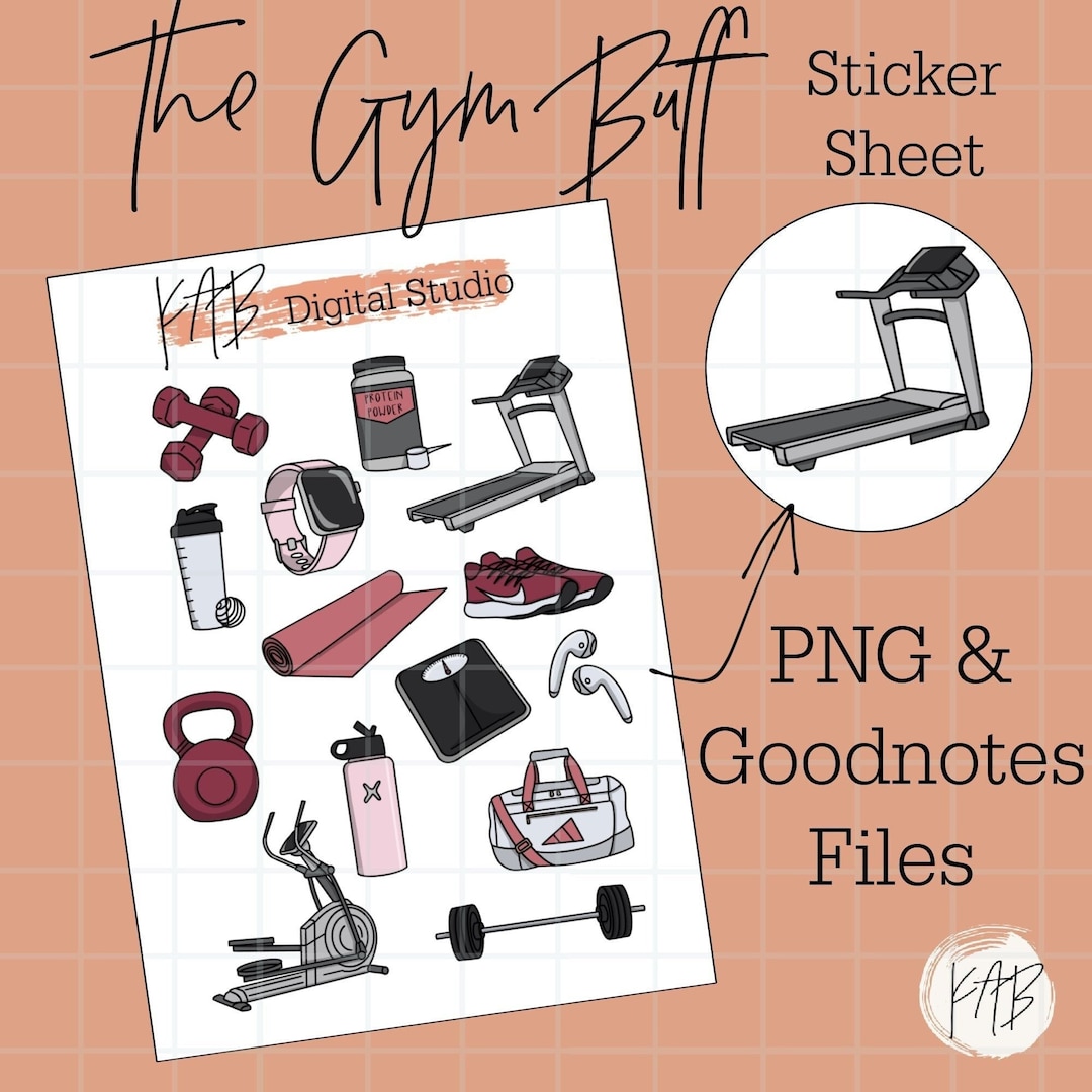 Workout Hand Drawn Digital Bullet Journal Stickers, Gym Equipment ...