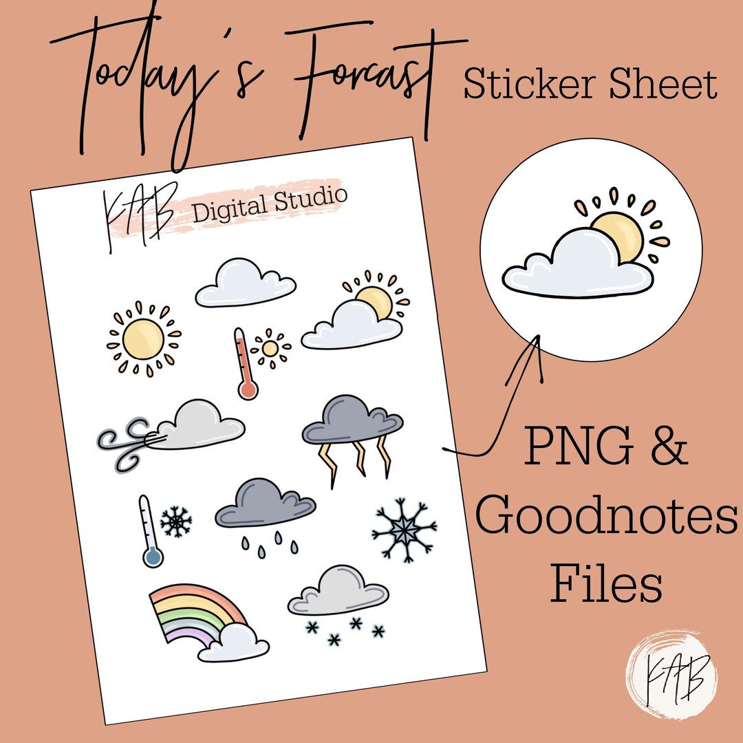 Weather Hand Drawn Digital Bullet Journal Stickers, Forecast Planner ...