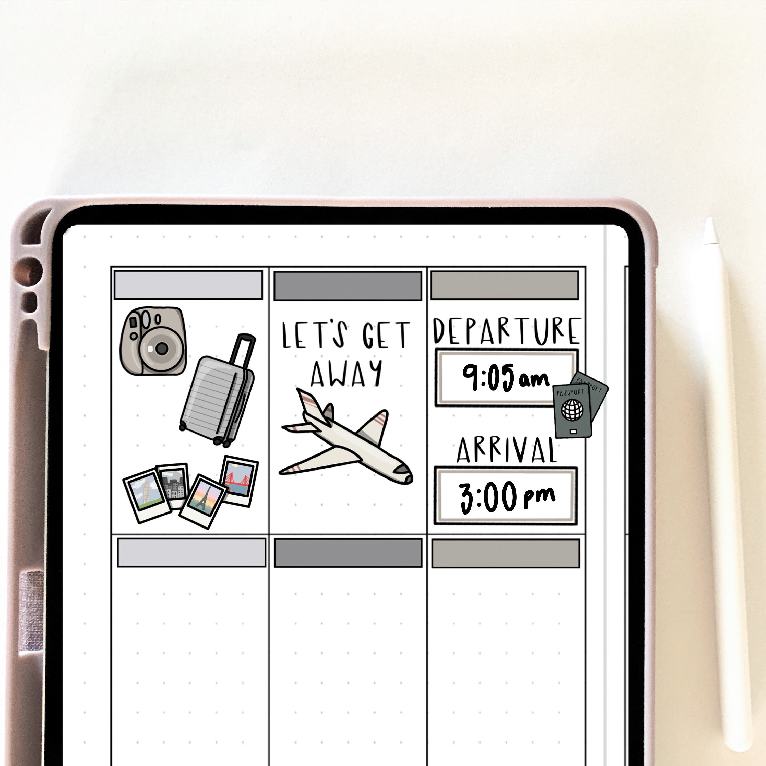 Travel Hand Drawn Digital Bullet Journal Stickers, Airplane Planner ...