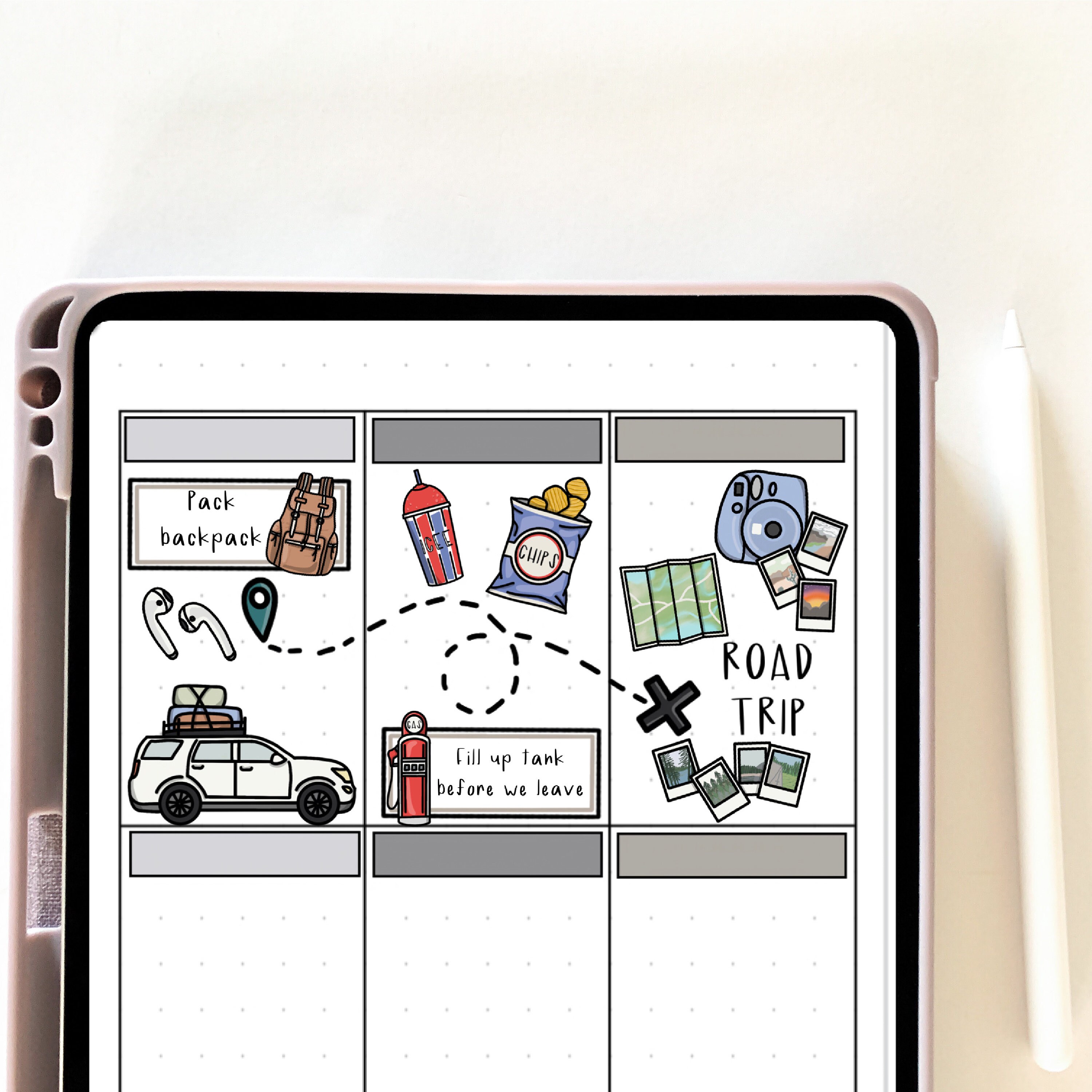 Travel Hand Drawn Digital Bullet Journal Stickers, Road Trip Planner ...