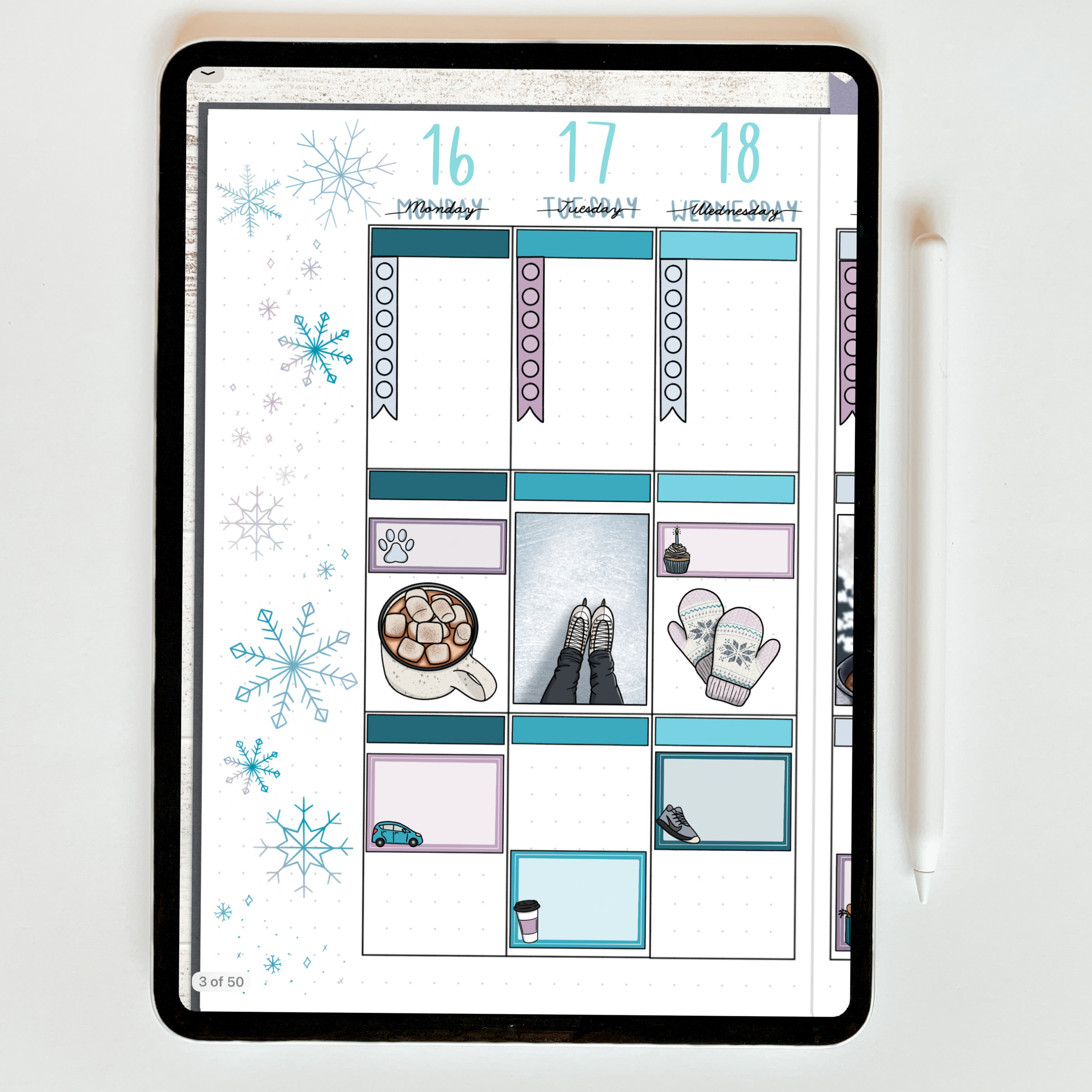 Winter Snow Hand Drawn Digital Bullet Journal Stickers, Ice Skating ...