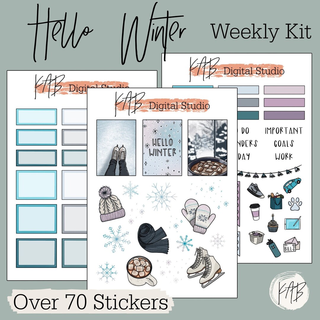 Winter Snow Hand Drawn Digital Bullet Journal Stickers, Ice Skating ...