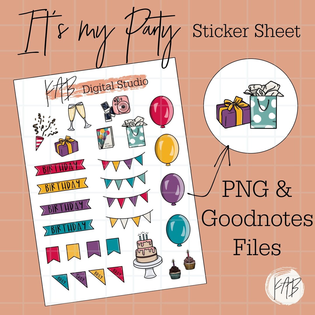 Birthday Hand Drawn Digital Bullet Journal Stickers, Celebrate Planner ...