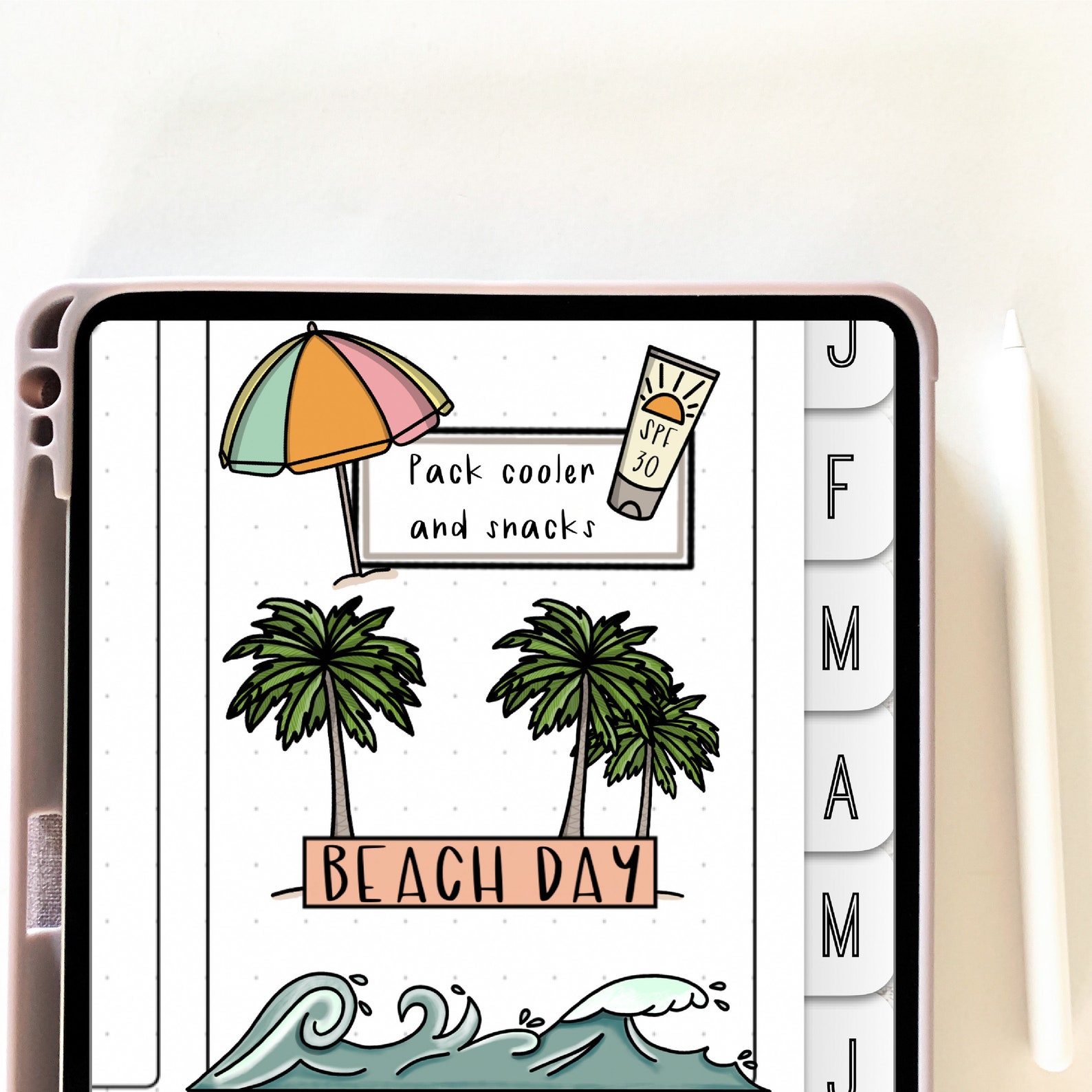 Beach Hand Drawn Digital Bullet Journal Stickers, Sea Vacation Planner ...