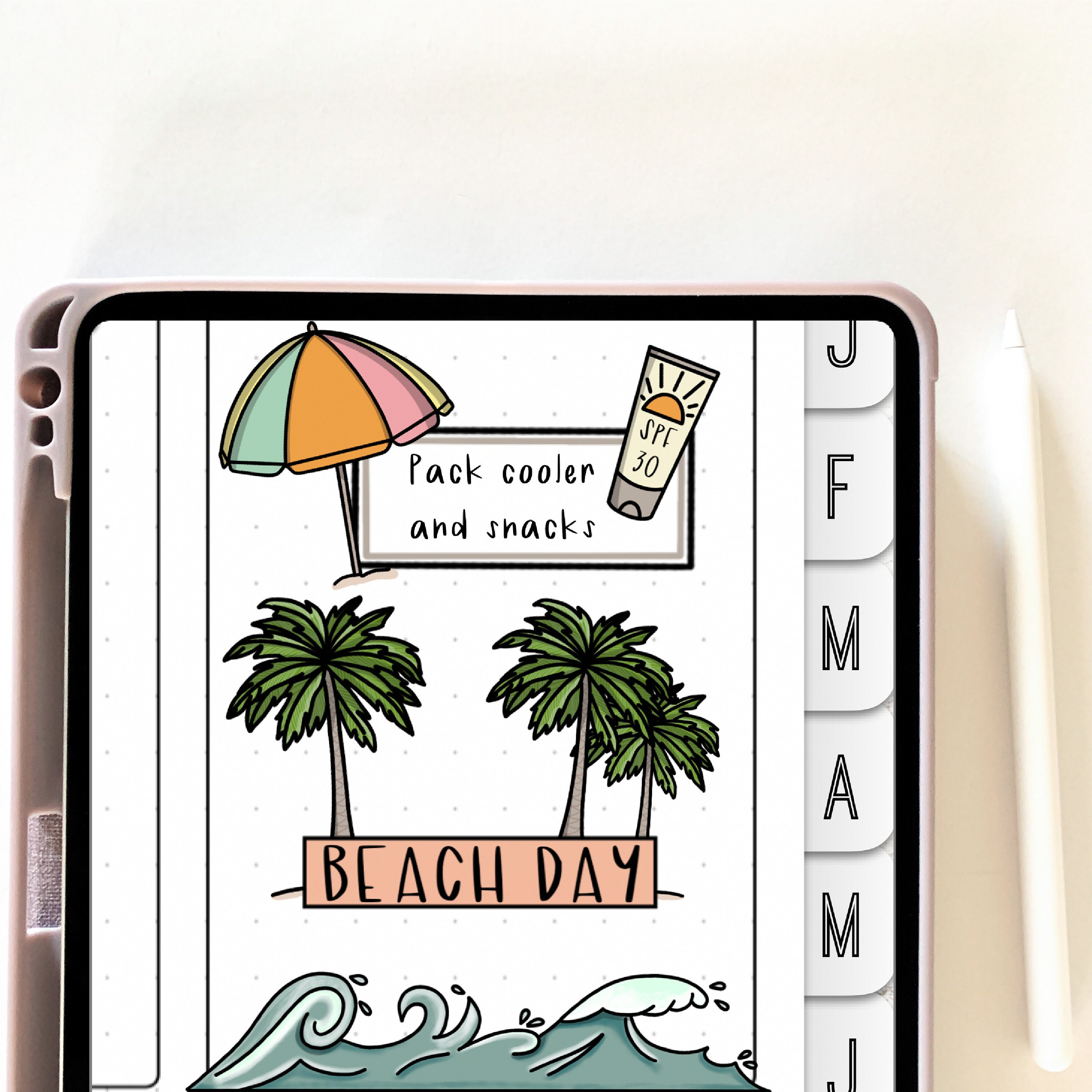 Beach Hand Drawn Digital Bullet Journal Stickers Sea Vacation | Etsy