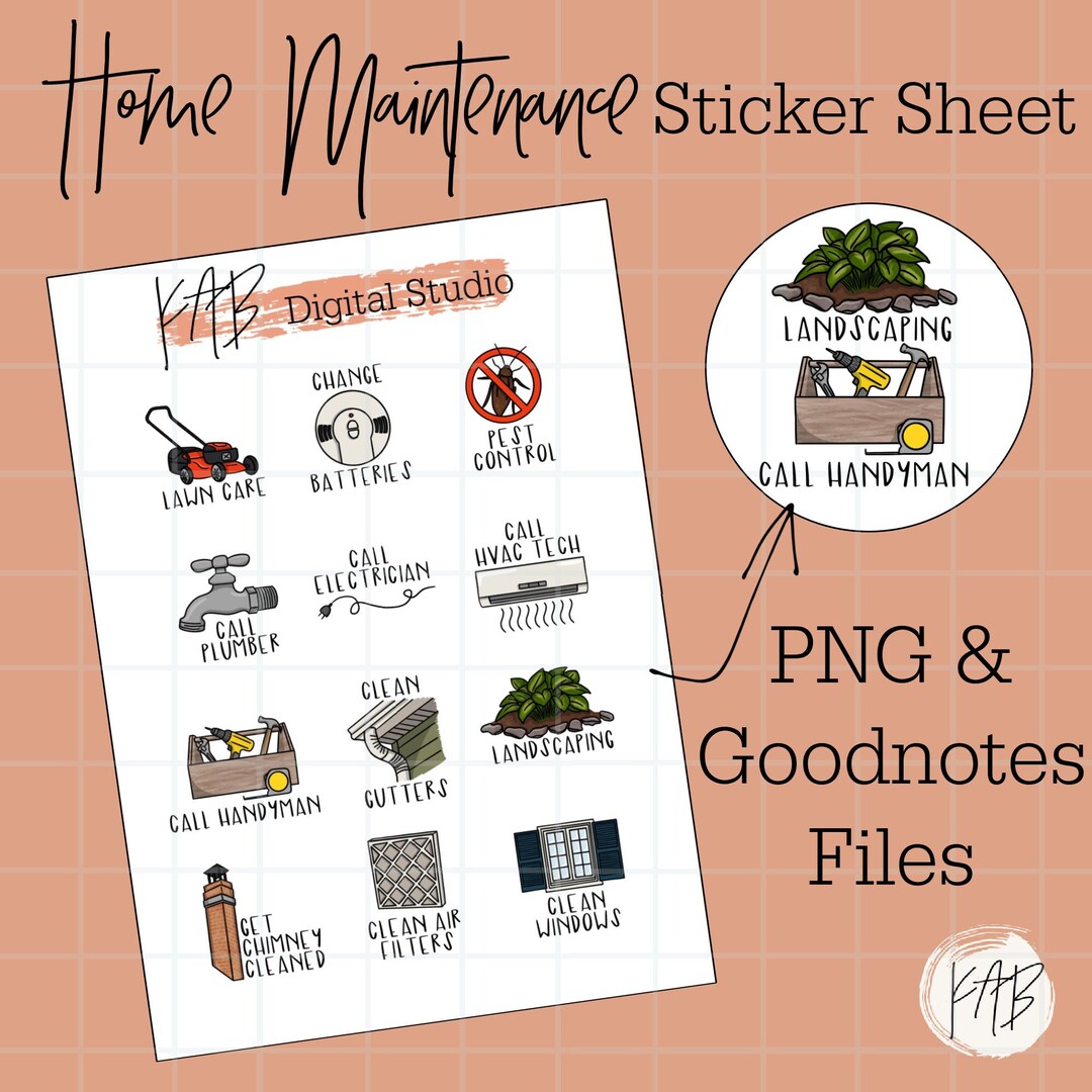 Home Maintenance Hand Drawn Digital Bullet Journal Stickers, House ...