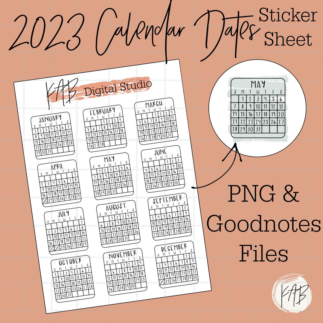 Monthly Calendar Hand Drawn Digital Bullet Journal Stickers, Month at a ...