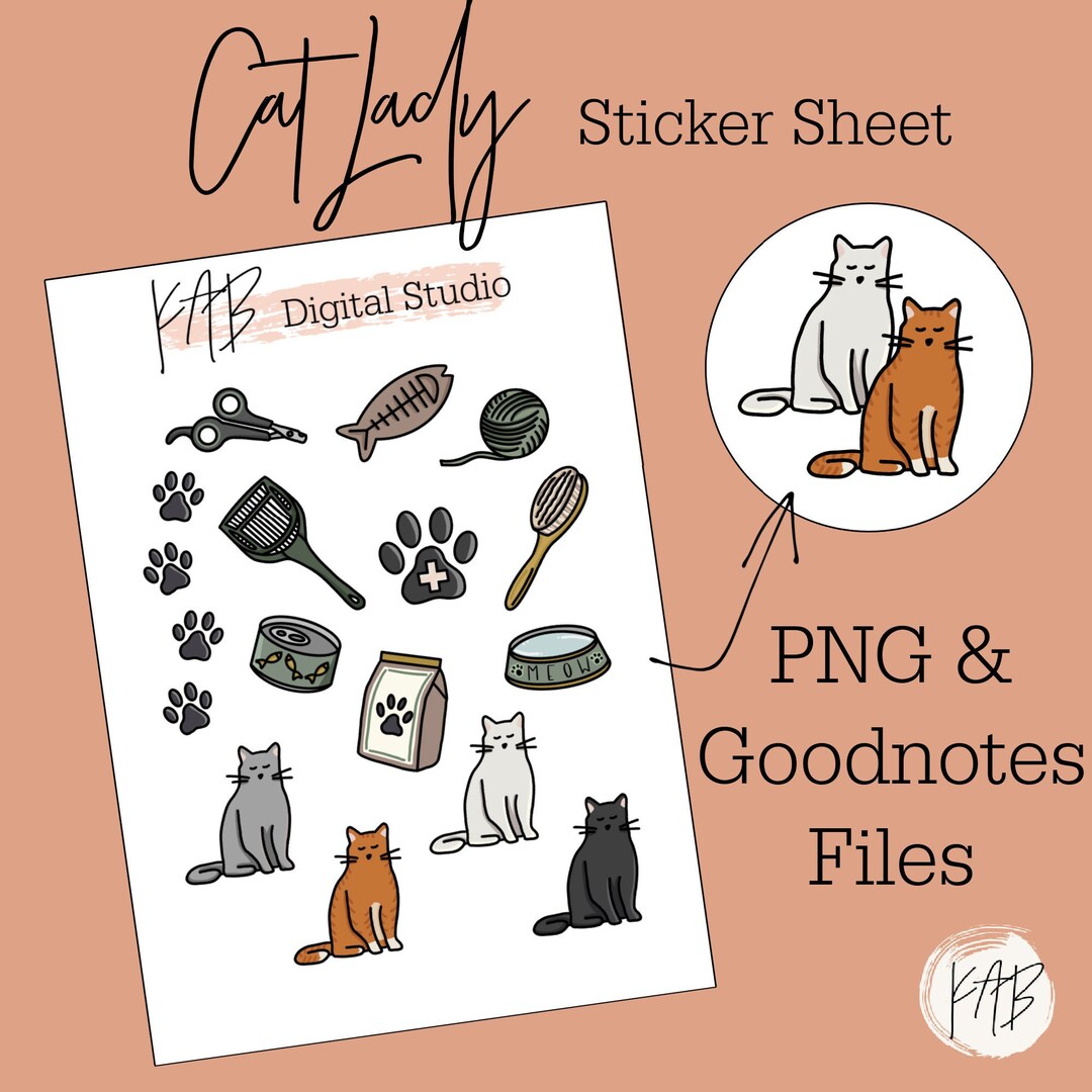 Cat Hand Drawn Digital Bullet Journal Stickers, Printable Kitten ...