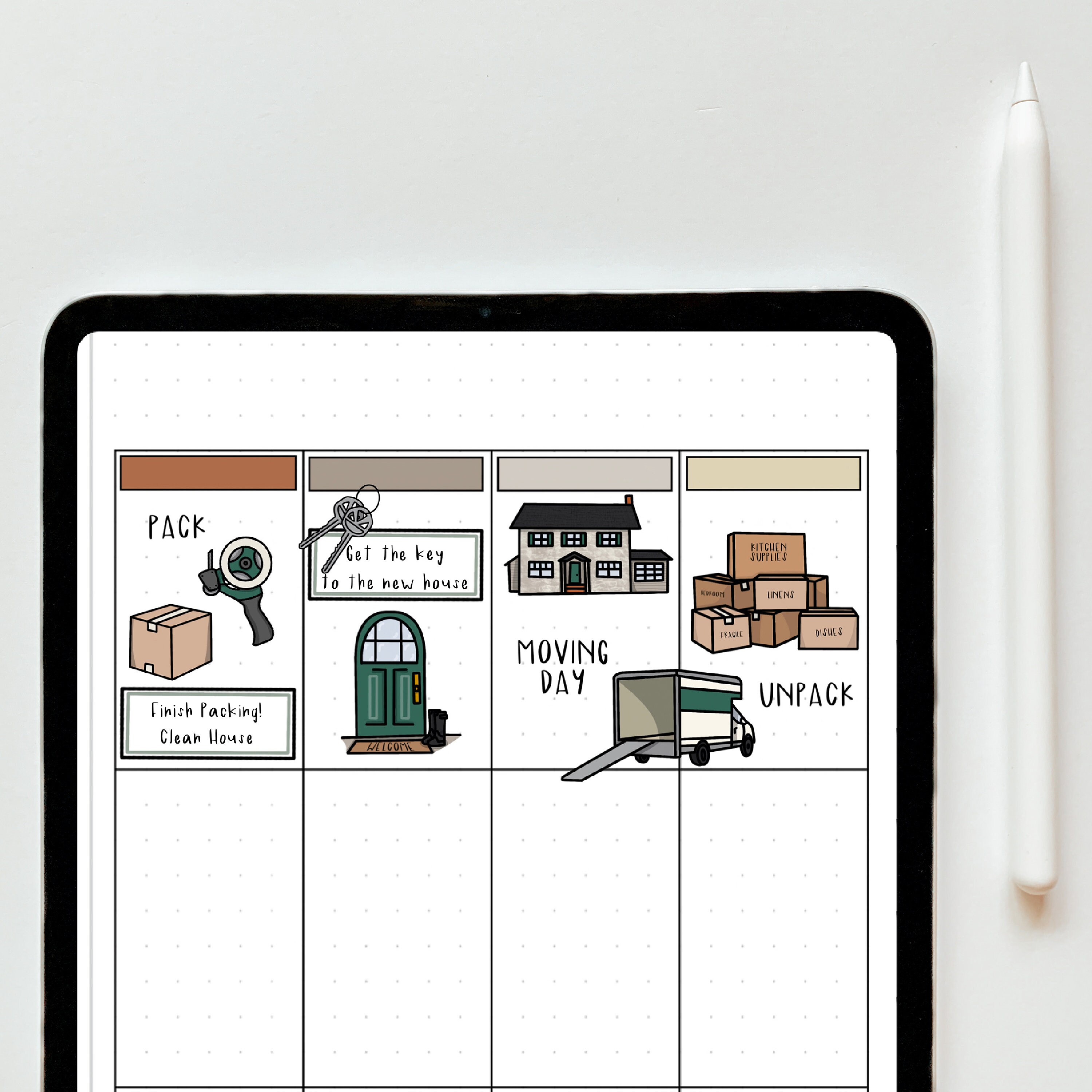 Moving Day Hand Drawn Digital Bullet Journal Stickers, New House ...