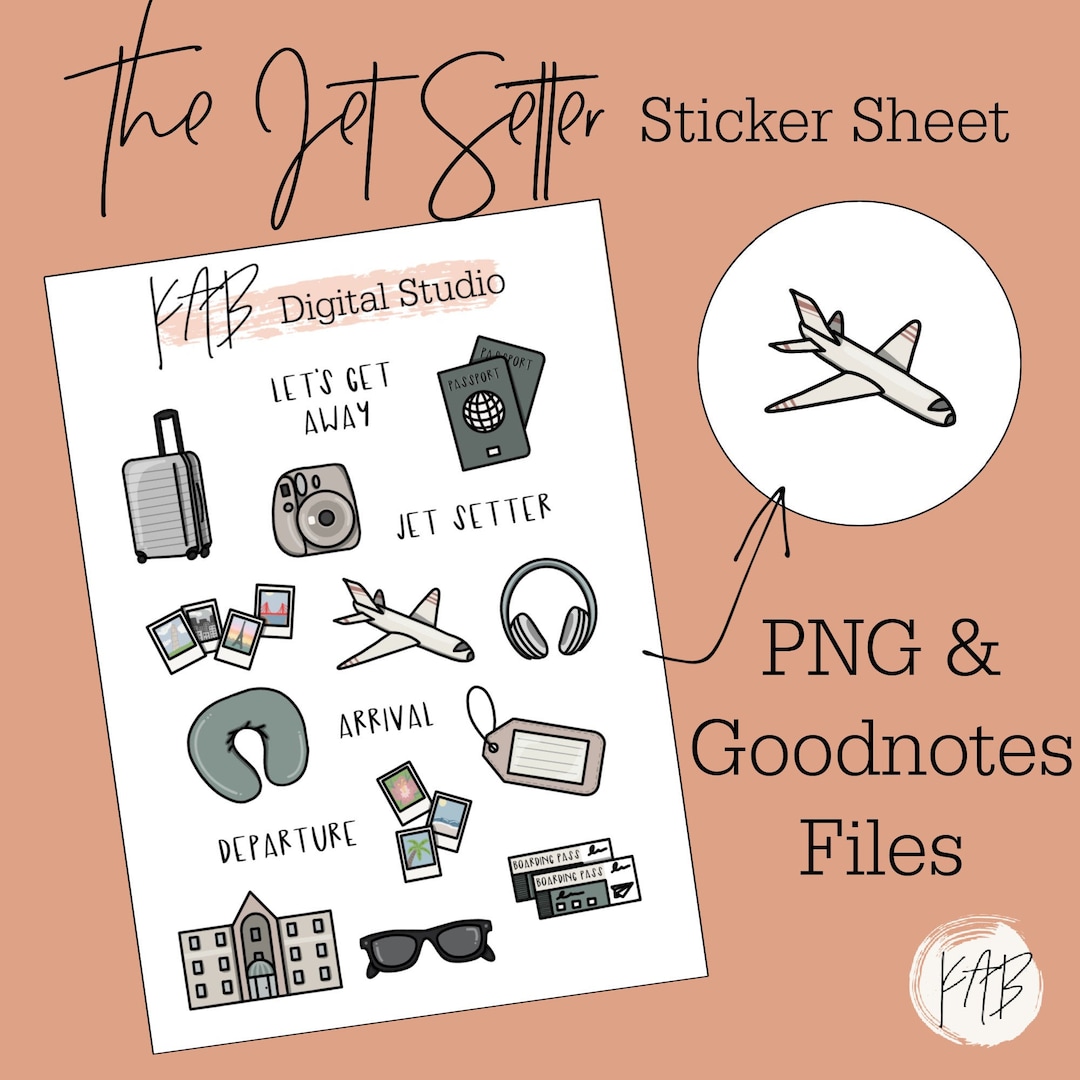 Travel Hand Drawn Digital Bullet Journal Stickers, Airplane Planner ...