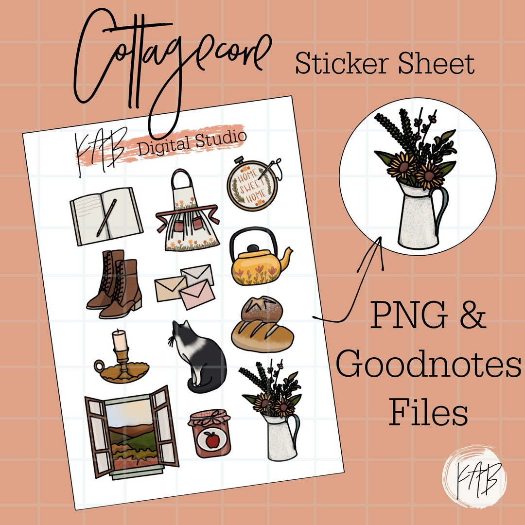 Cottagecore Hand Drawn Digital Bullet Journal Stickers, Cottage Living ...