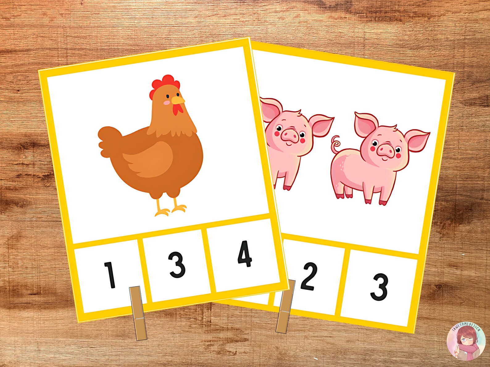 Farm Animals Count and Clip Cards 1-20 Preschool Printable, Activity ...