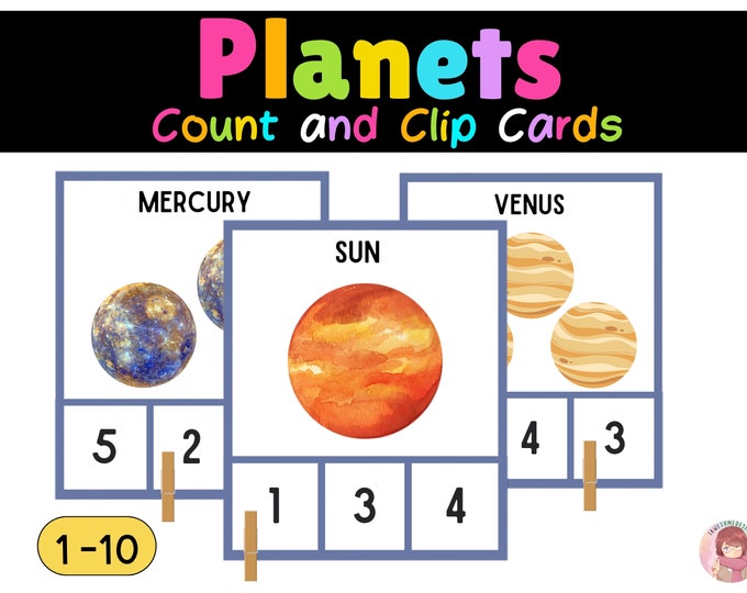 Planets Count and Clip Cards, Numbers 1 - 10, Solar System Counting ...