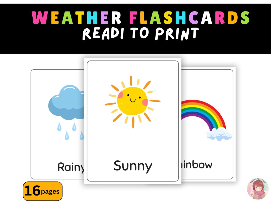 16 Weather Cards, Weather Flashcards, Toddler Weather Activity ...