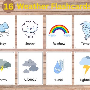 16 Weather Cards, Weather Flashcards, Toddler Weather Activity ...