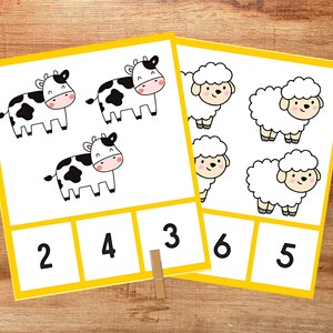 Farm Animals Count and Clip Cards 1-20 Preschool Printable, Activity ...