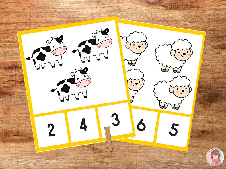 Farm Animals Count and Clip Cards 1-20 Preschool Printable, Activity ...