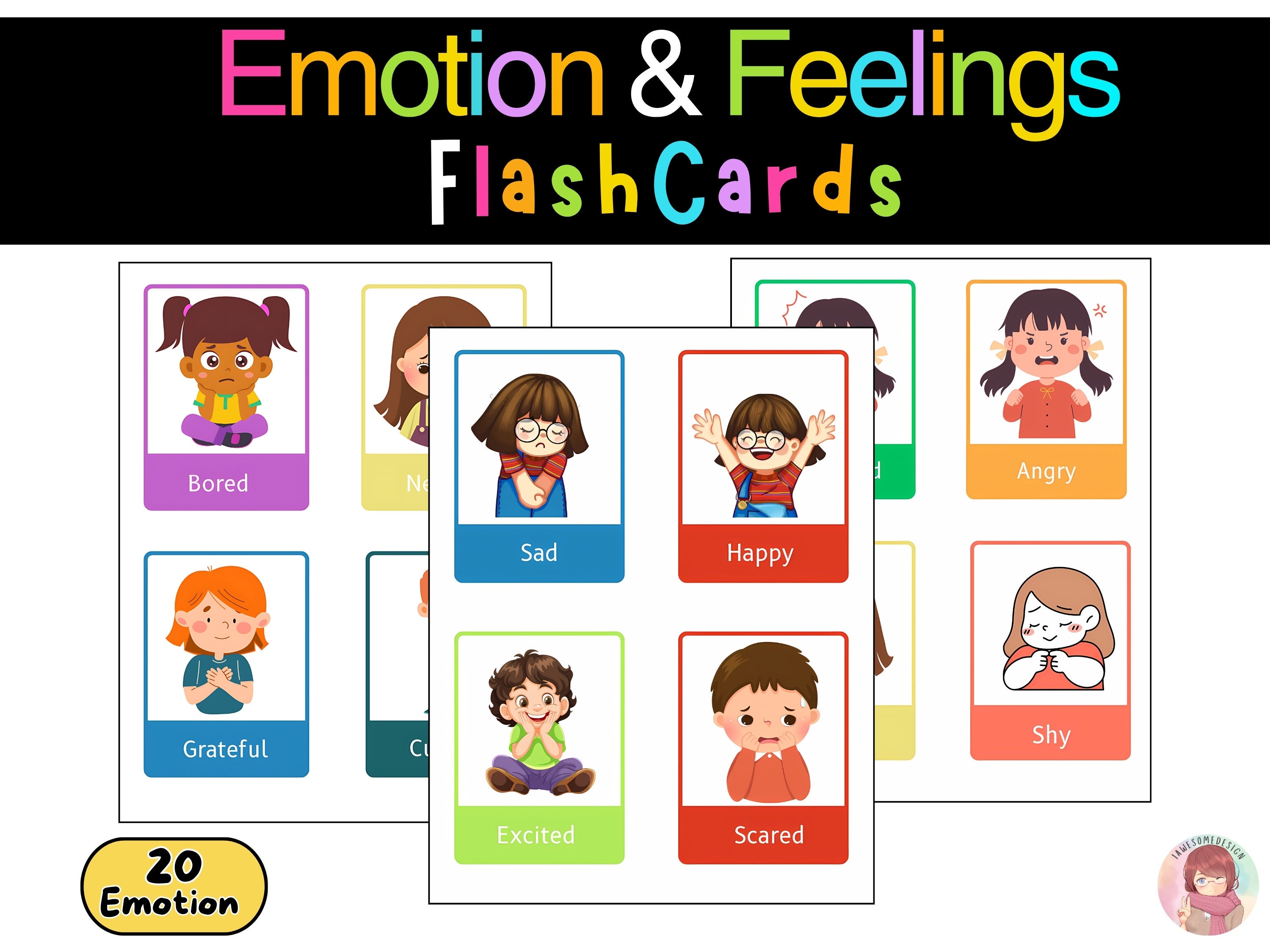 Emotions & Feelings Flashcards for Kids Montessori Materials ...
