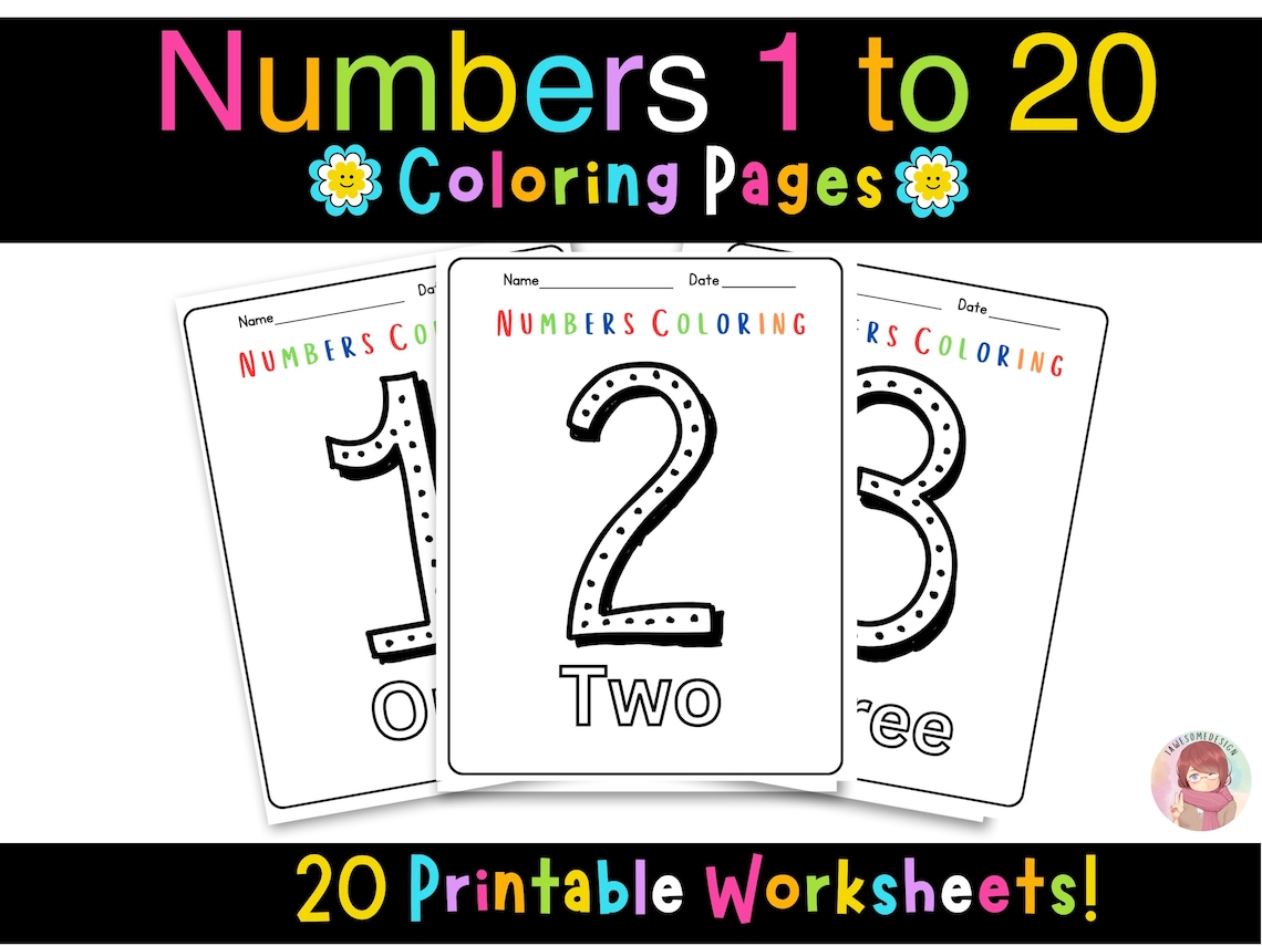 Numbers 1 20 Coloring Pages Worksheets for Kindergarten, Preschool ...