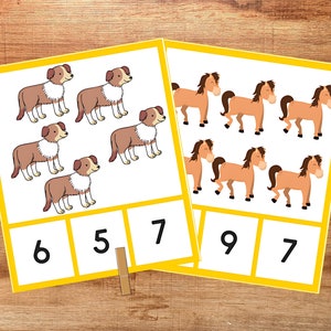 Farm Animals Count and Clip Cards 1-20 Preschool Printable, Activity ...