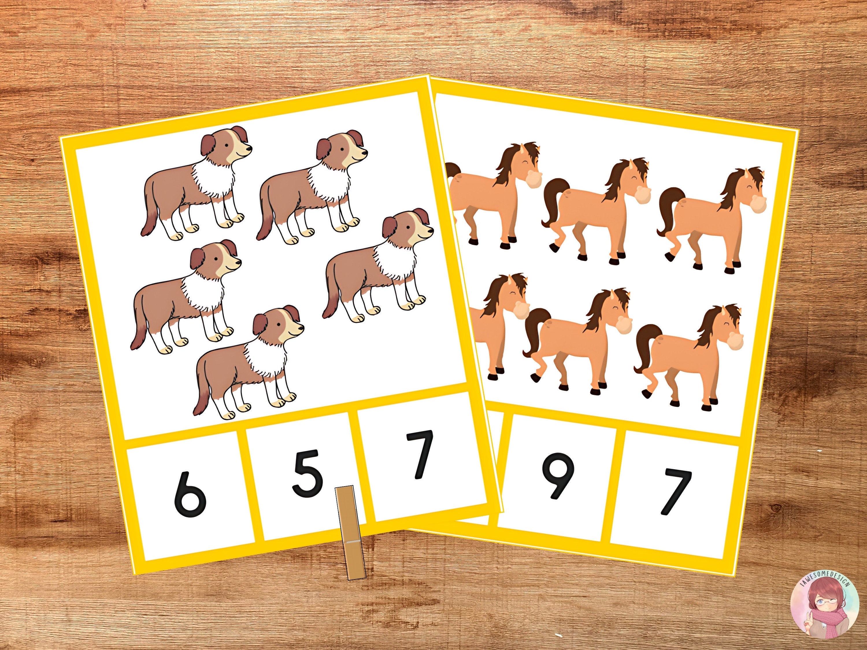 Farm Animals Count and Clip Cards 1-20 Preschool Printable, Activity ...