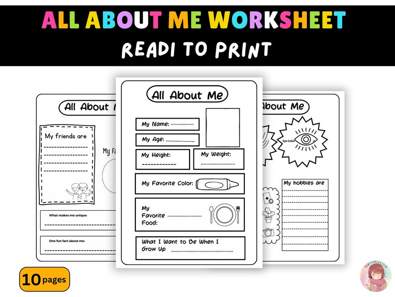 All About Me Sheets for Kids, Printable Activities, School Activities ...