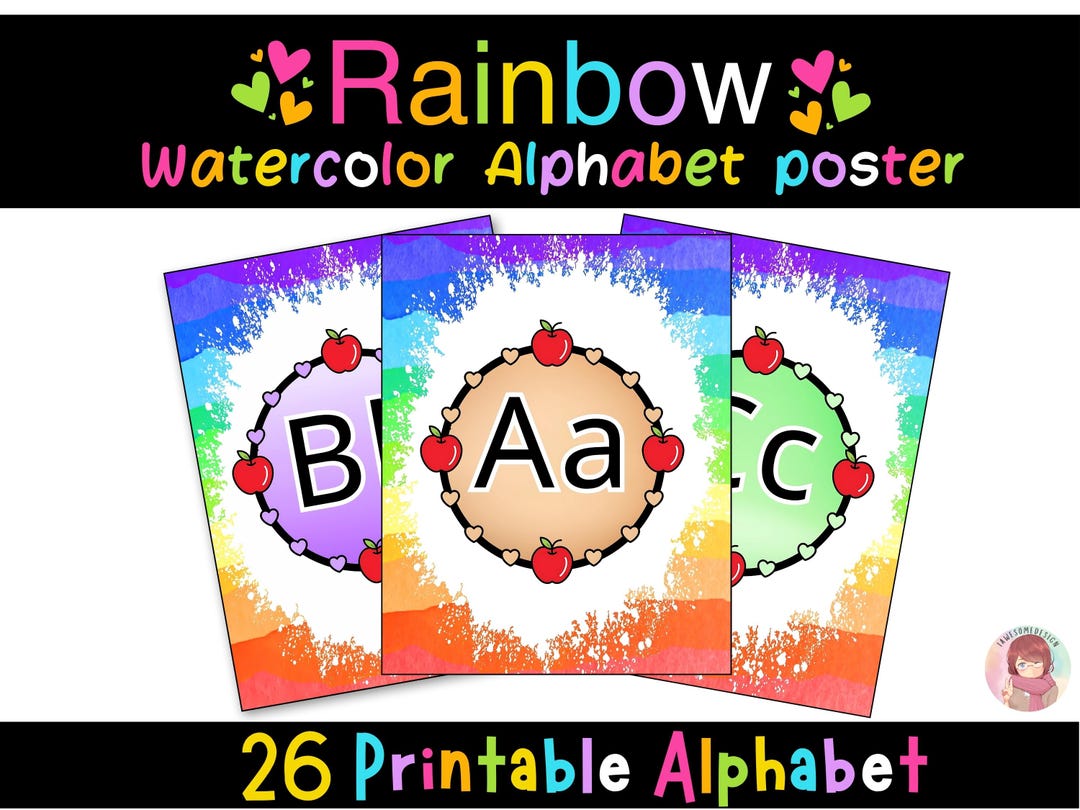Bright and Colorful Rainbow Watercolor Alphabet Poster Perfect for ...