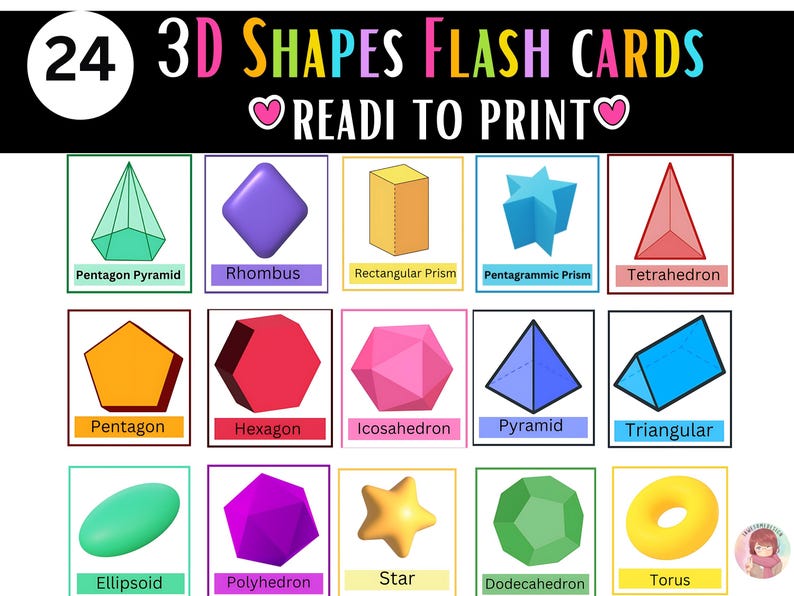 3D Shapes Flashcards, Shape Flashcards, Homeschool, 3D Shapes ...