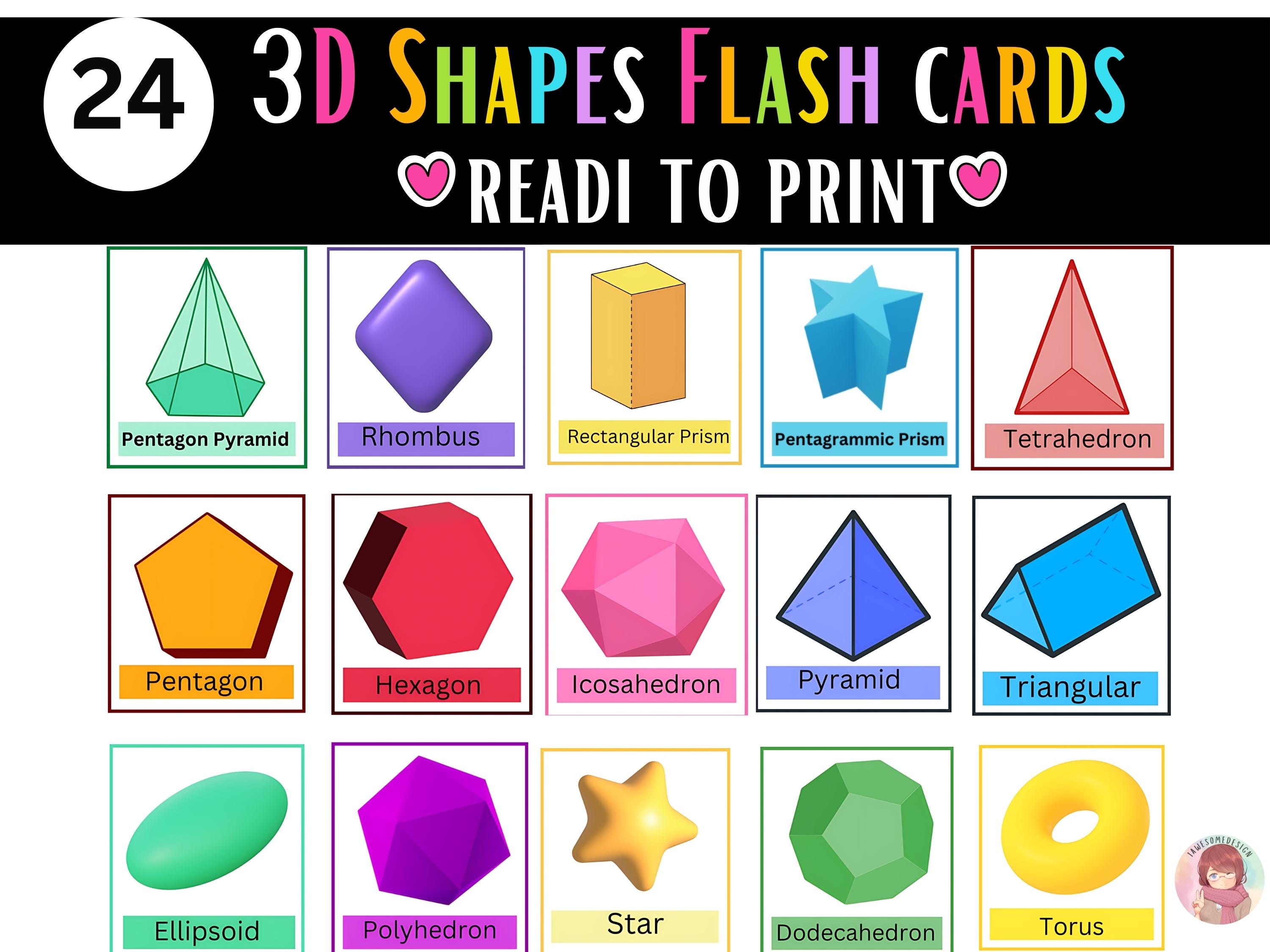 3D Shapes Flashcards, Shape Flashcards, Homeschool, 3D Shapes ...