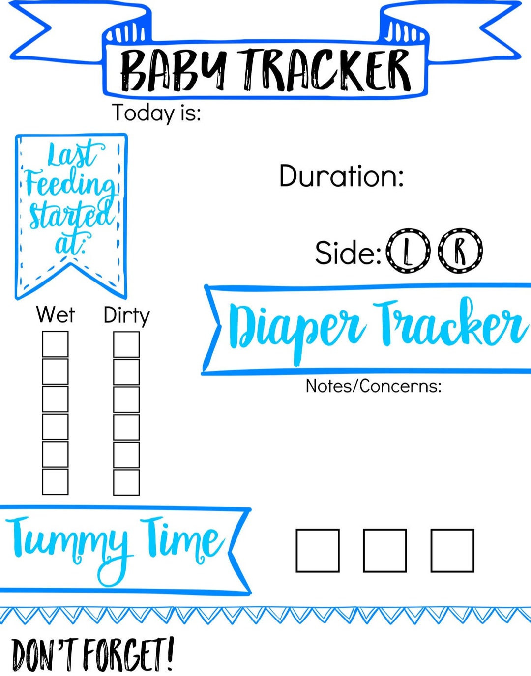 BLUE Baby Tracker Digital Download, Diaper Change Feeding Tracker for ...