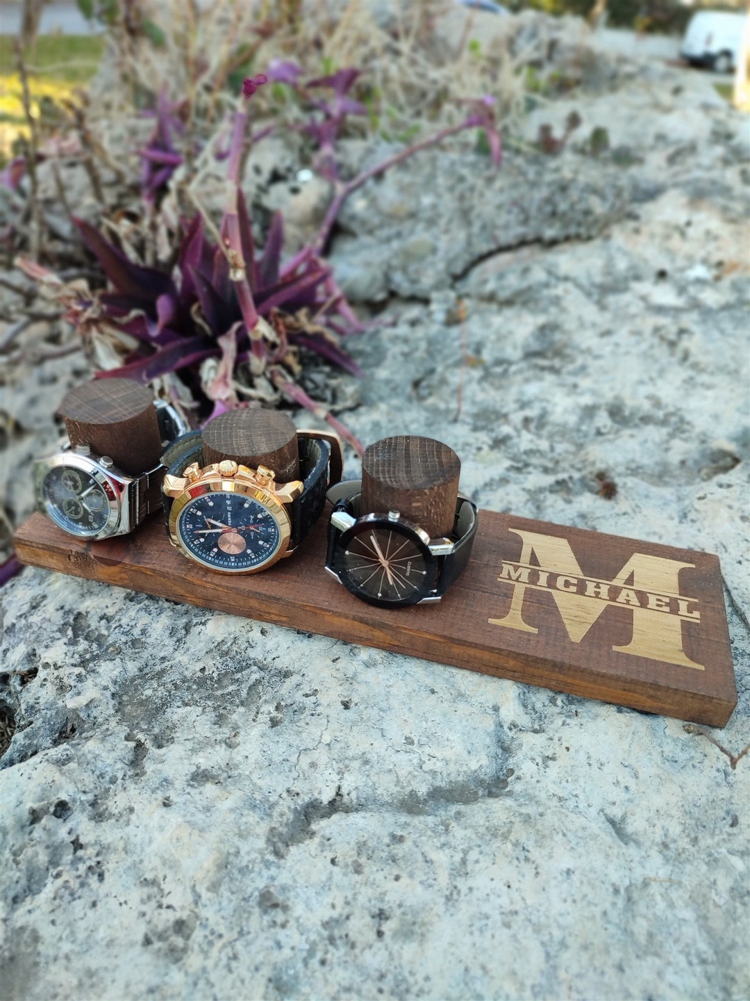 Personalised Gents Watch Stand for Three Watches / Watch Display Stand ...