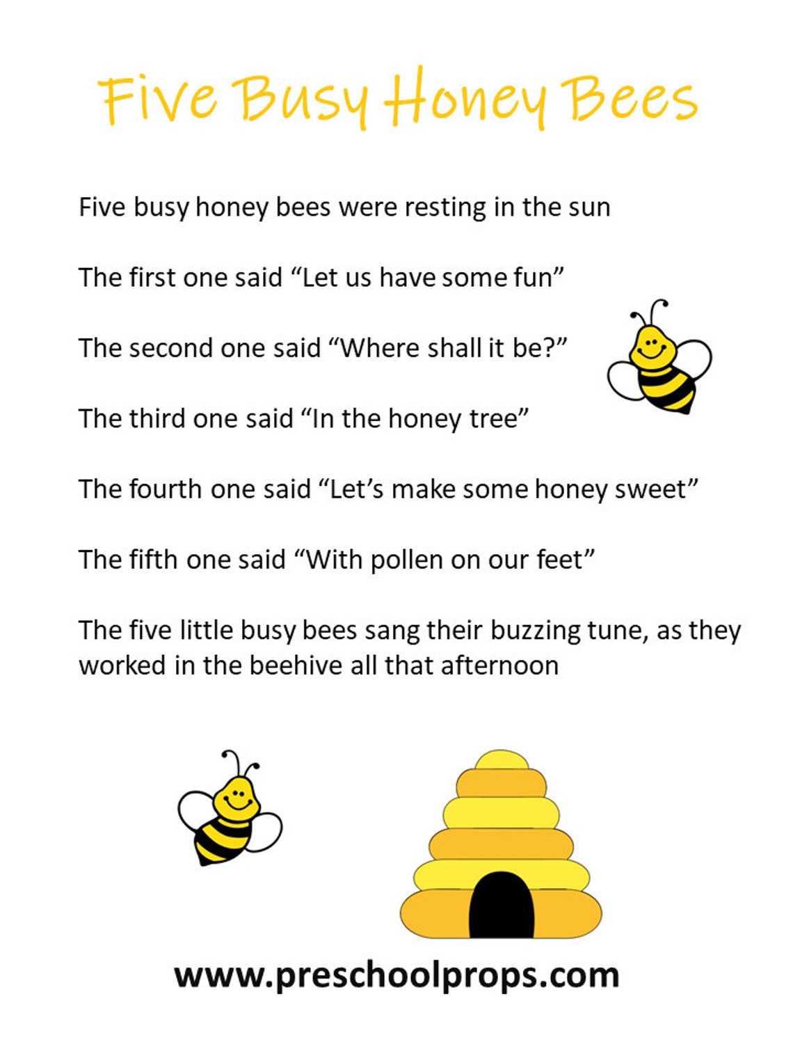 Five Busy Honey Bees Felt / Flannel Board / Puppet Set for Literacy and ...