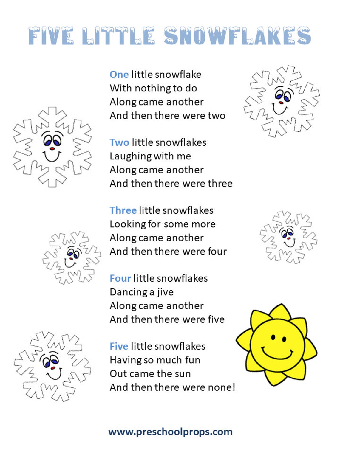 Five Little Snowflakes Felt / Flannel Board / Puppet Set for Literacy ...