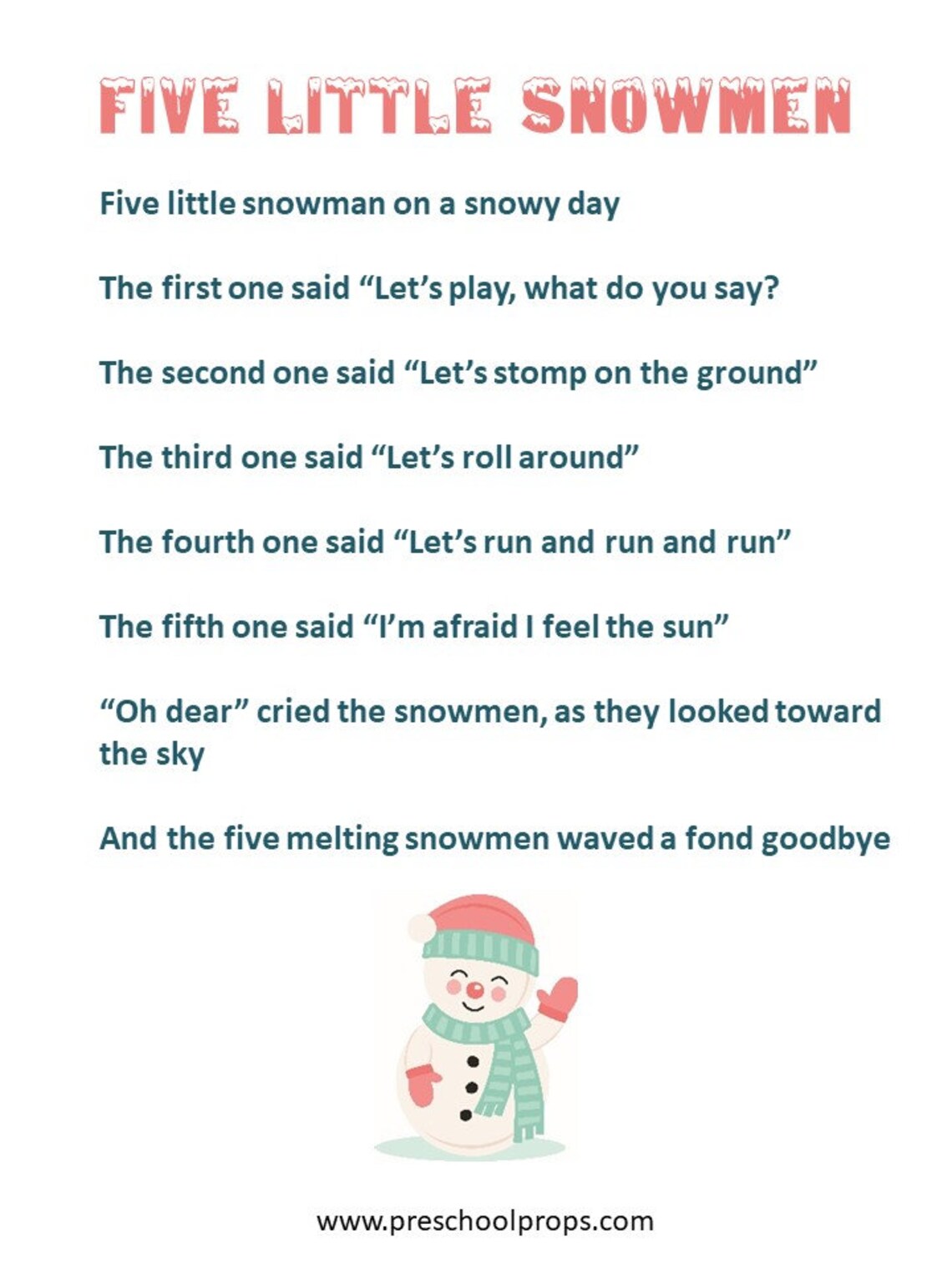 Five Frosty Snowmen Felt / Flannel Board / Puppet Set for Literacy and ...