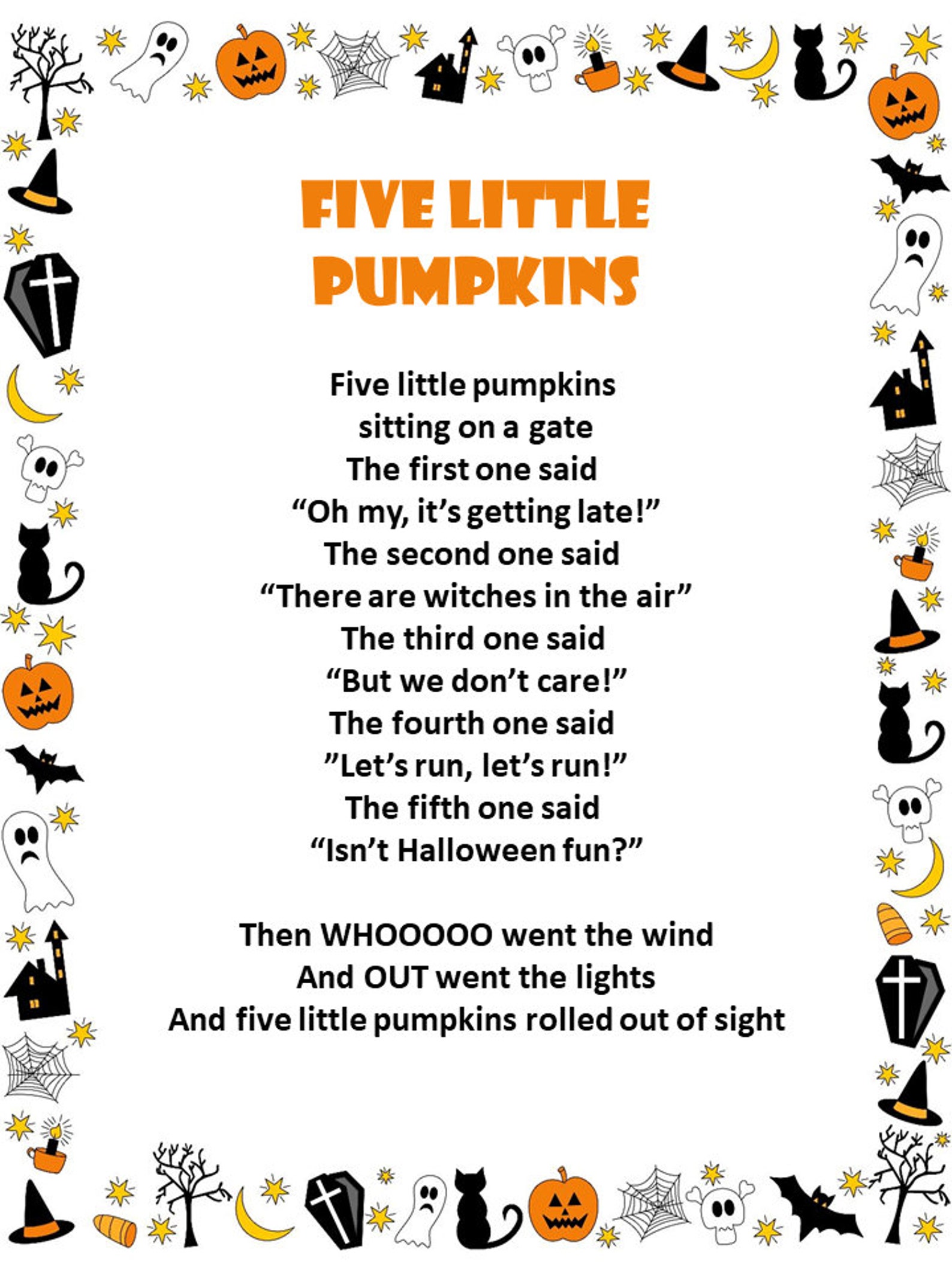 Five Little Pumpkins Felt / Flannel Board / Puppet Set for Literacy and ...