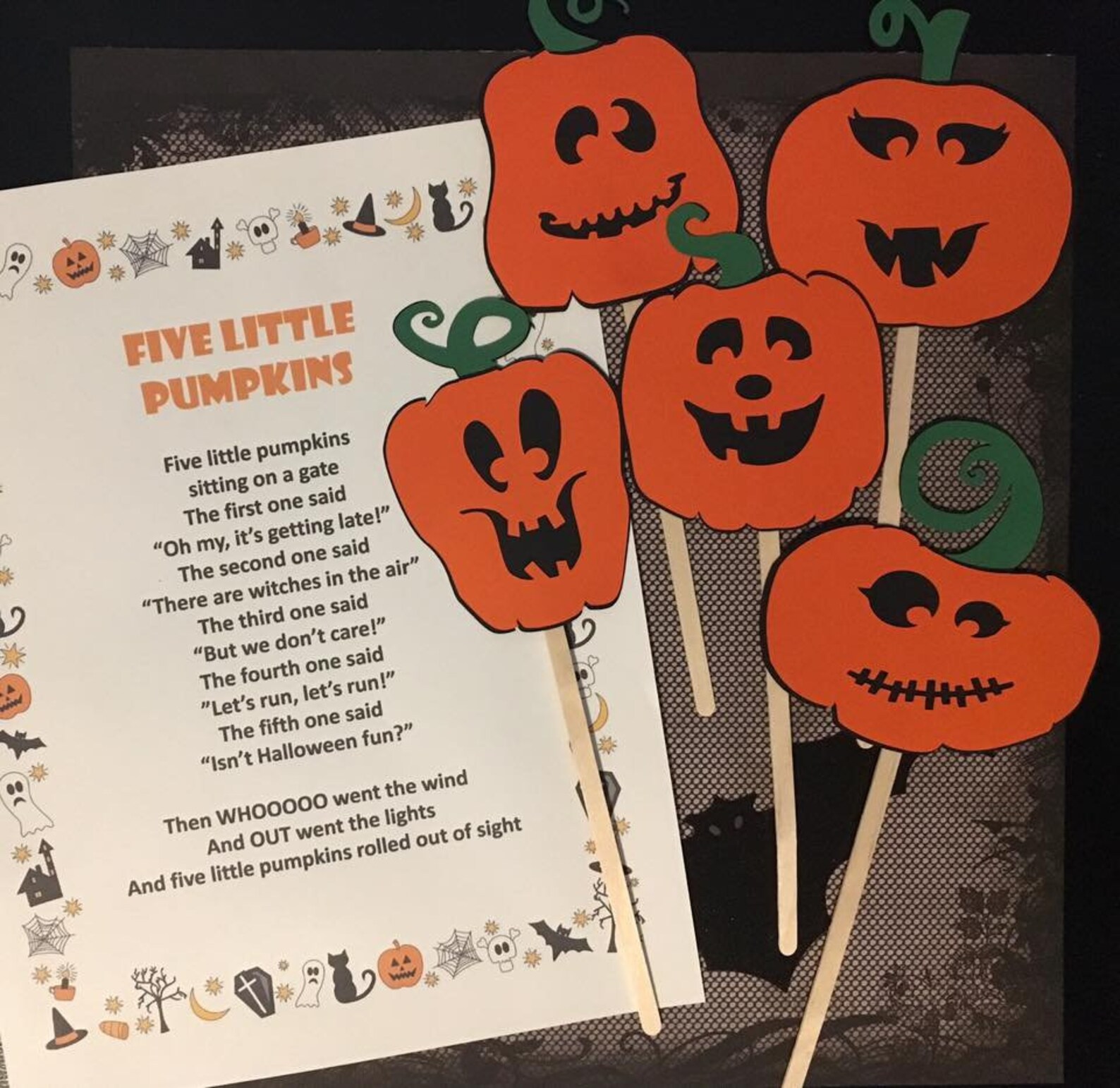 Five Little Pumpkins Felt / Flannel Board / Puppet Set for Literacy and ...