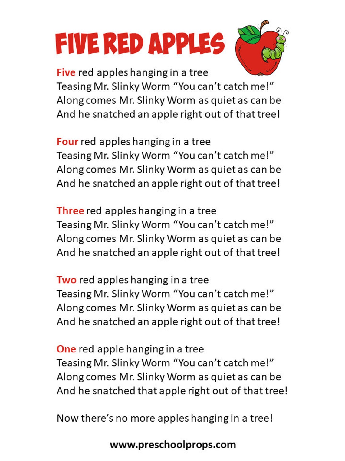 Five Red Apples Puppet / Felt Board Set for Literacy and Speech Therapy ...