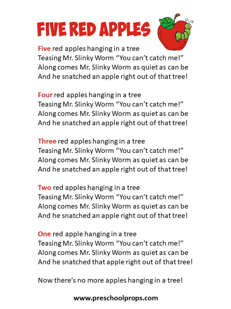 Five Red Apples Puppet / Felt Board Set for Literacy and Speech Therapy ...