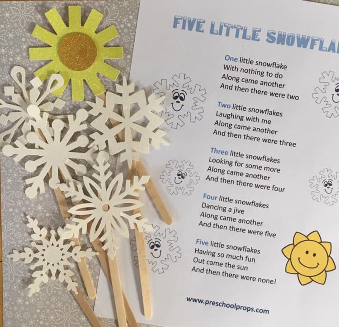 Five Little Snowflakes Felt / Flannel Board / Puppet Set for Literacy ...