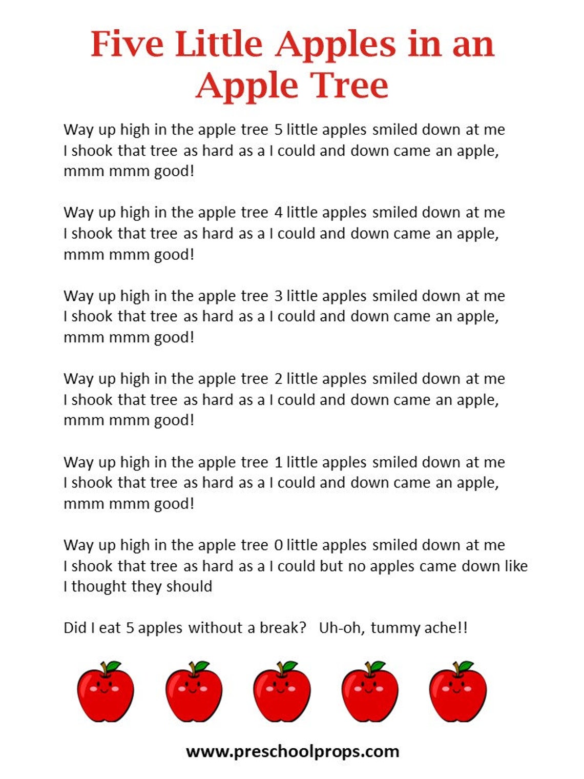 Five Red Apples Puppet / Felt Board Set for Literacy and Speech Therapy ...