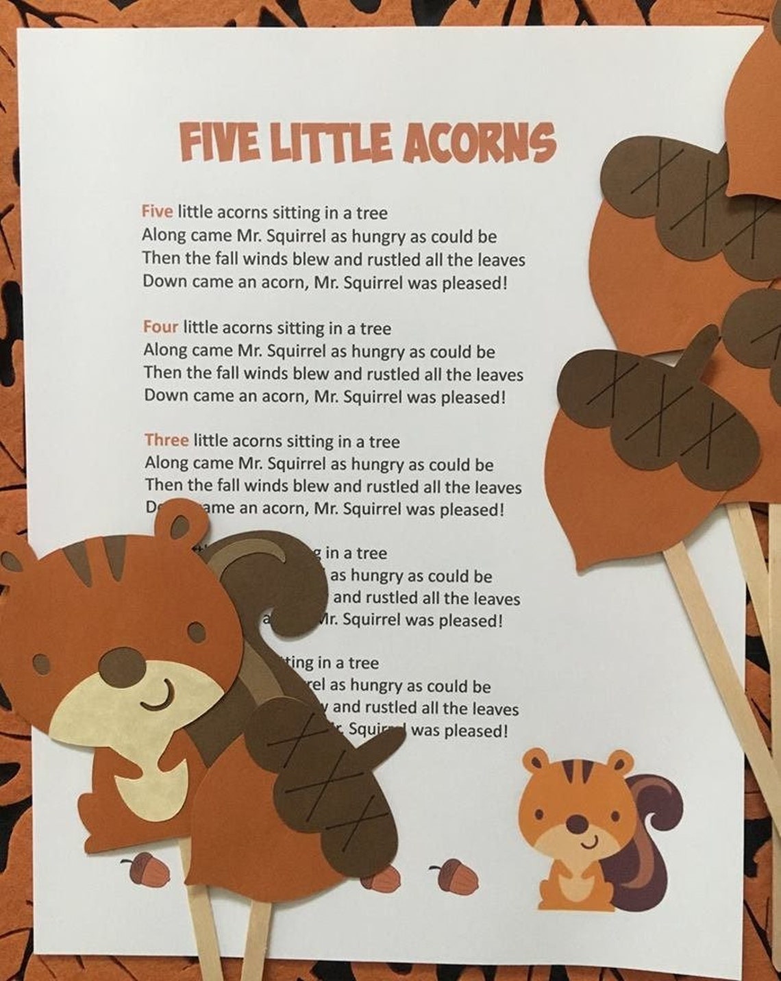 Five Little Acorns Felt / Flannel Board / Puppet Set for Literacy and ...