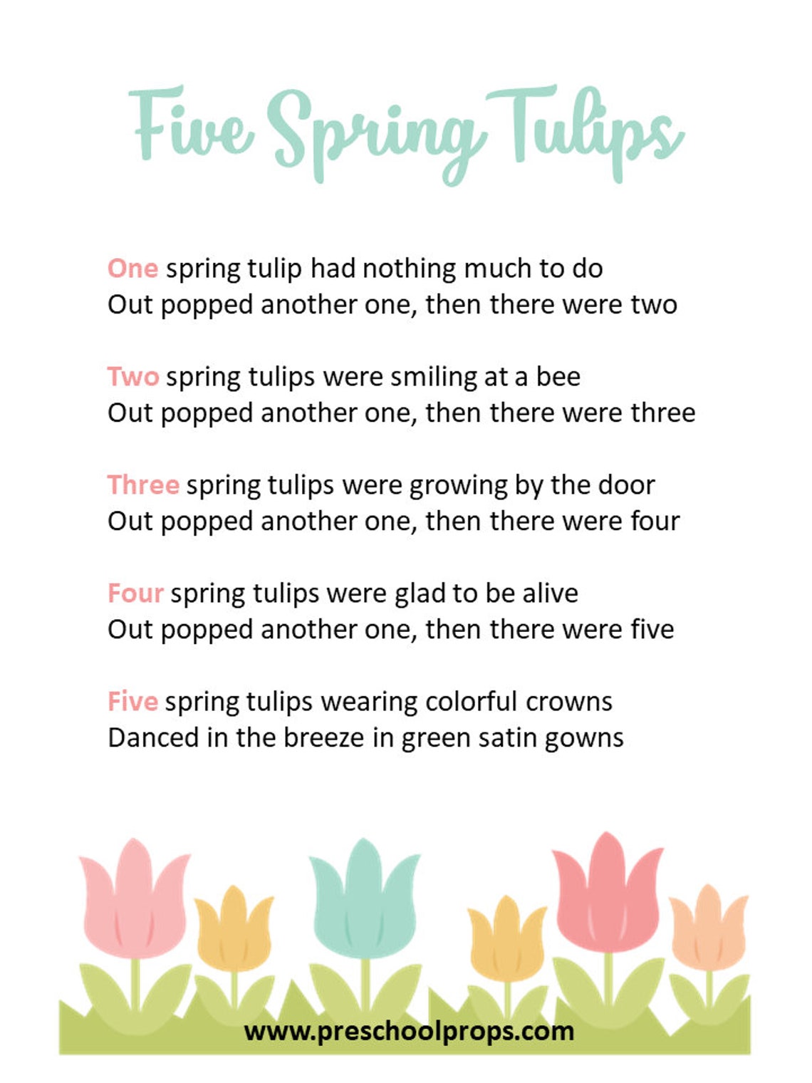 Five Spring Tulips Felt / Flannel Board / Puppet Set for Literacy and ...