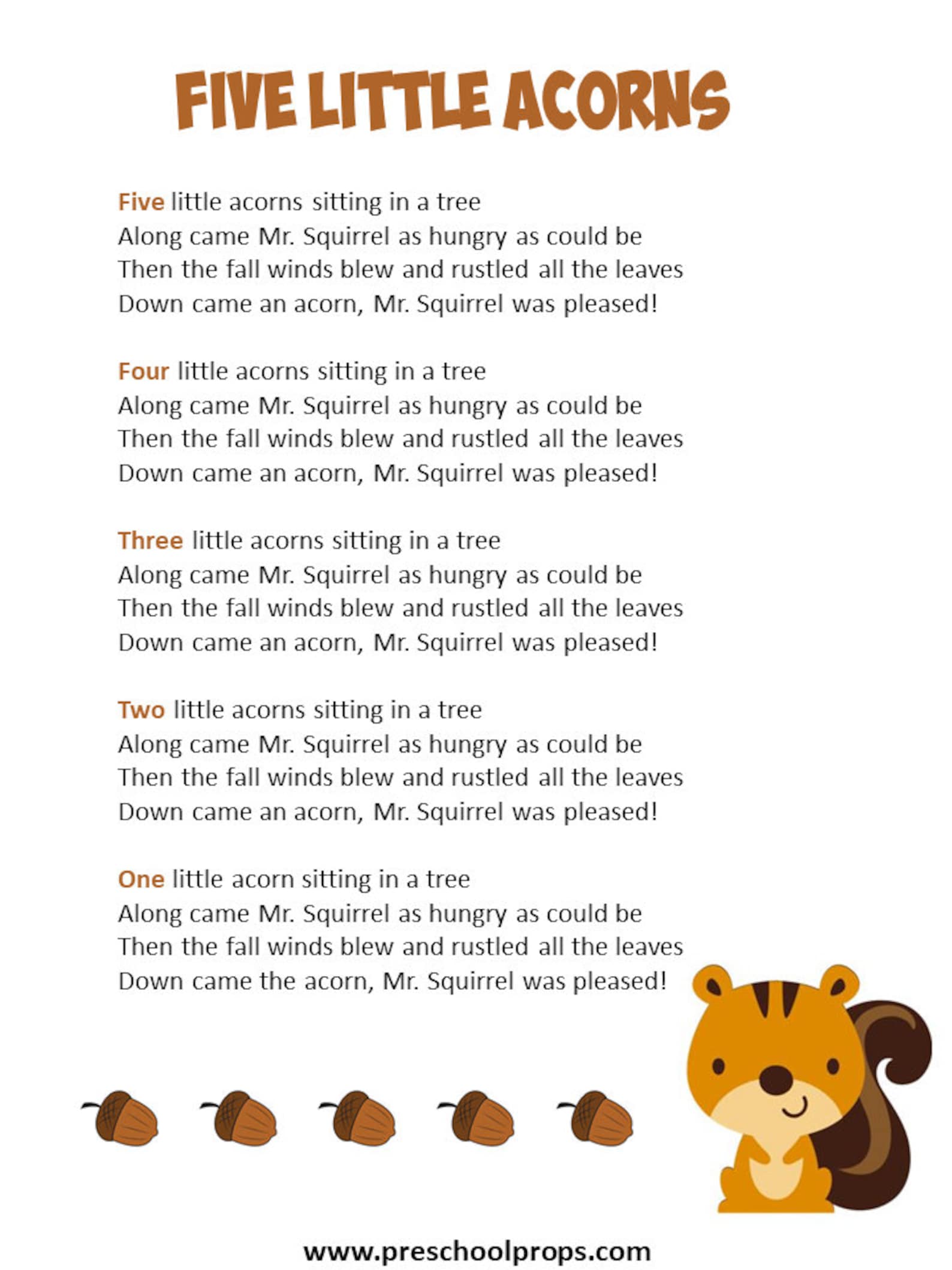 Five Little Acorns Felt / Flannel Board / Puppet Set for Literacy and ...