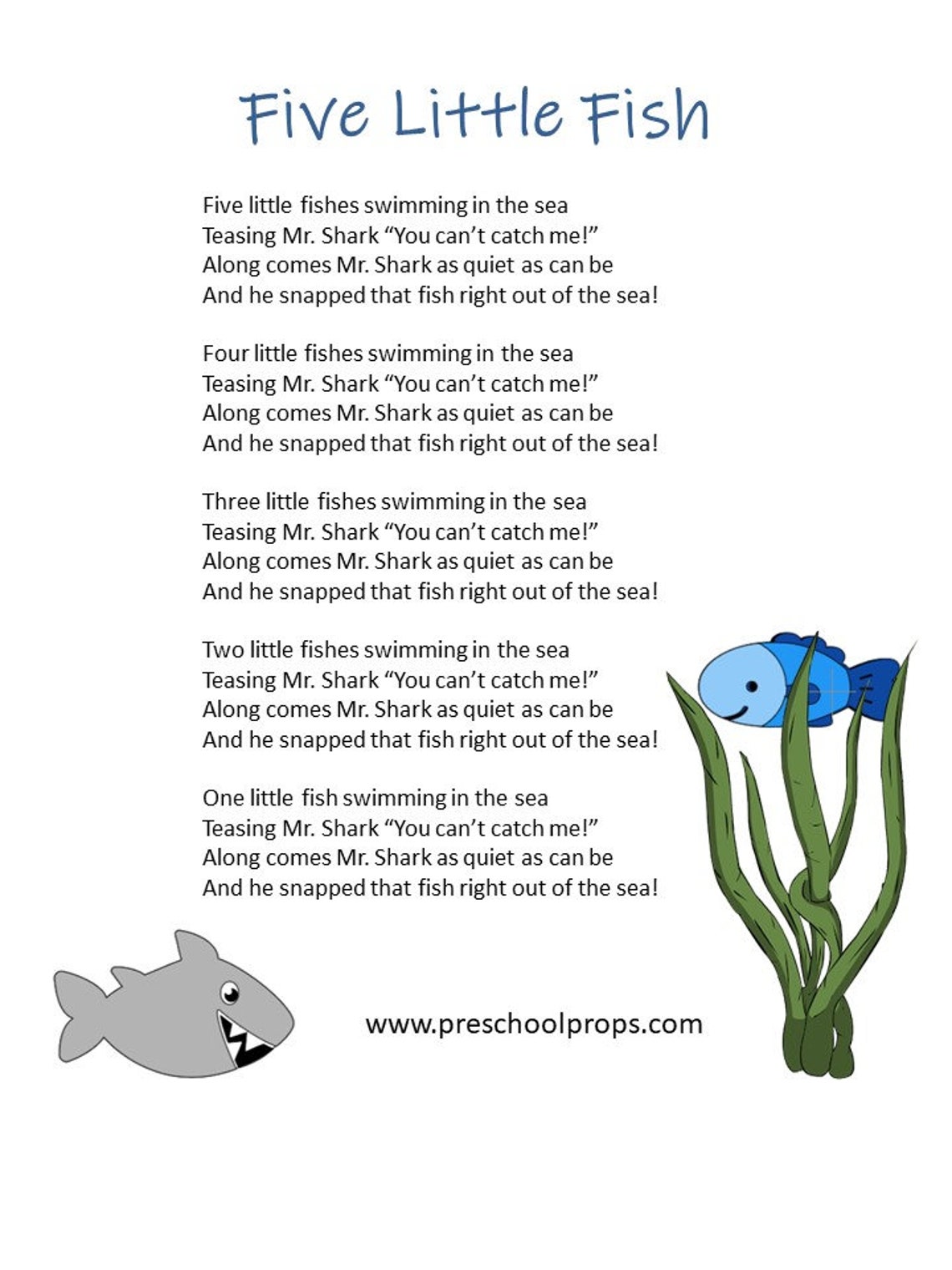 Five Little Fish Felt / Flannel Board / Puppet Set for Literacy and ...